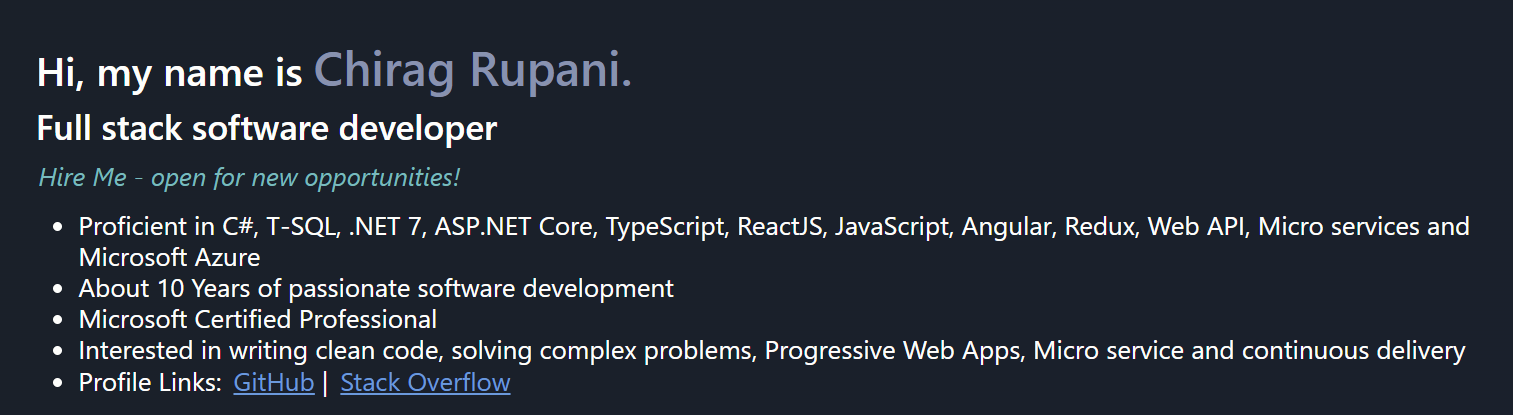 Chirag Rupani | Full stack .NET, ReactJS software engineer